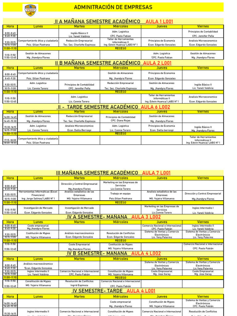 Horario Administrción 2024 2 Pdf Marketing Sector Privado