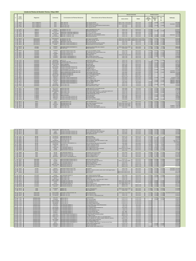 Tarifas - y - Horarios - RT - Mayo - 2024 | PDF | Chile