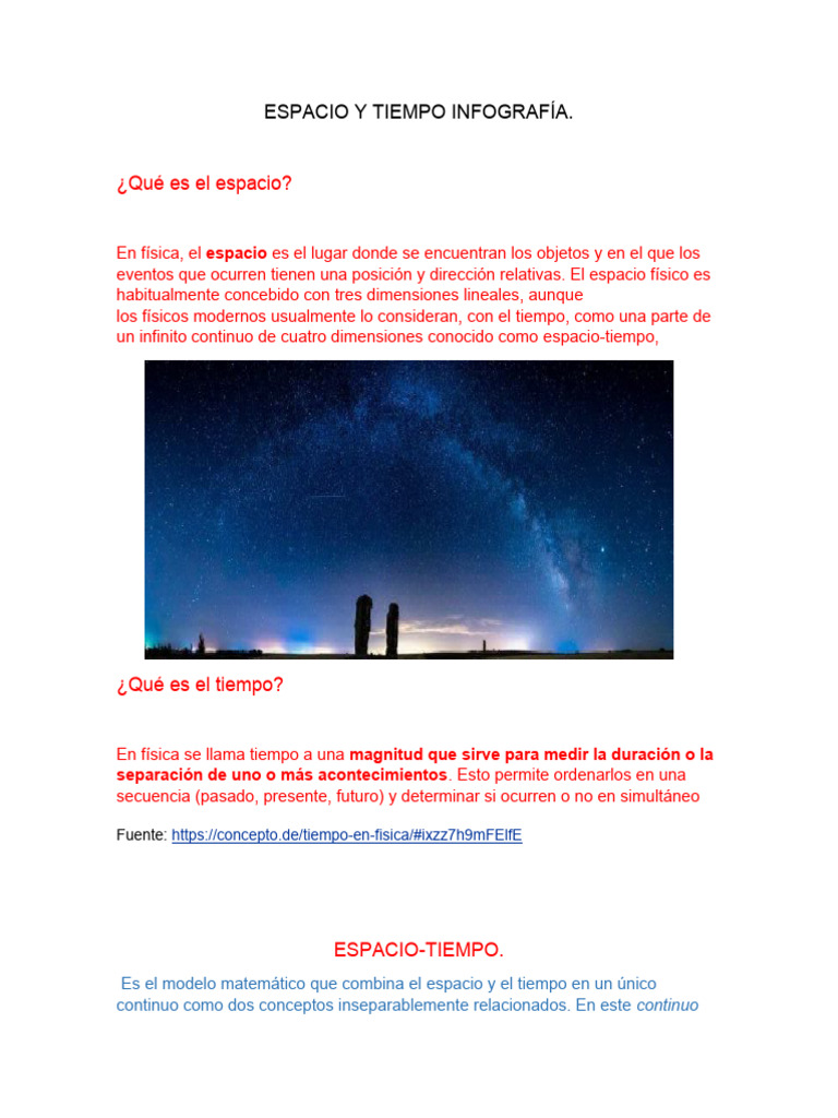 Espacio y Tiempo Infografía | PDF | Tiempo espacial | Espacio