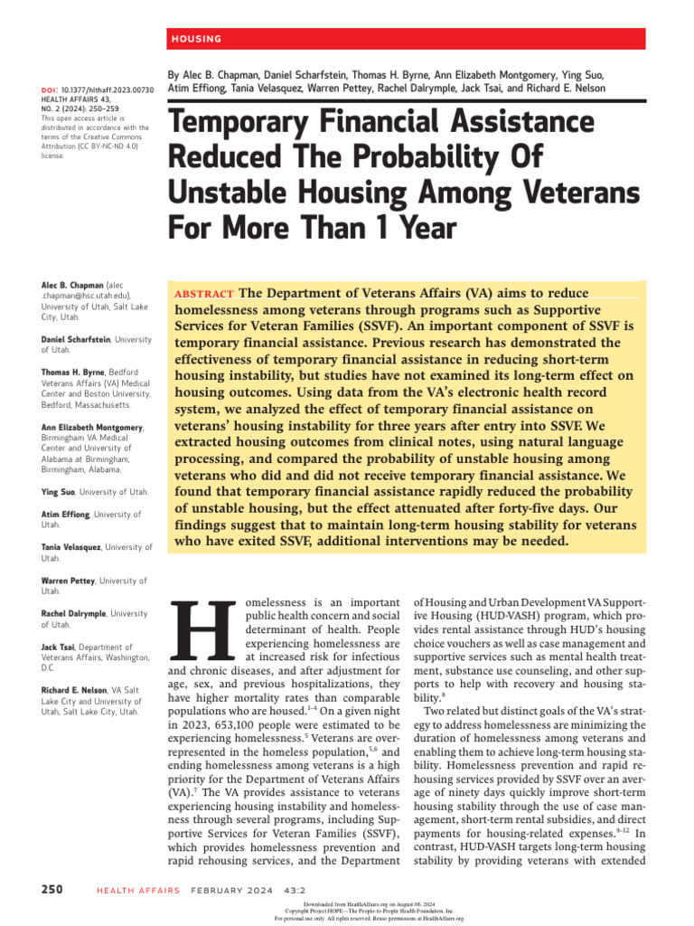 Chapman Et Al 2024 Temporary Financial Assistance Reduced The ...