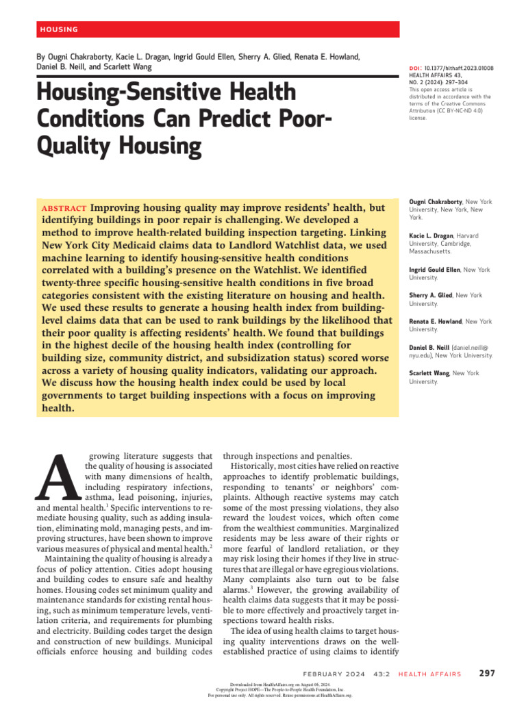 Chakraborty Et Al 2024 Housing Sensitive Health Conditions Can Predict ...