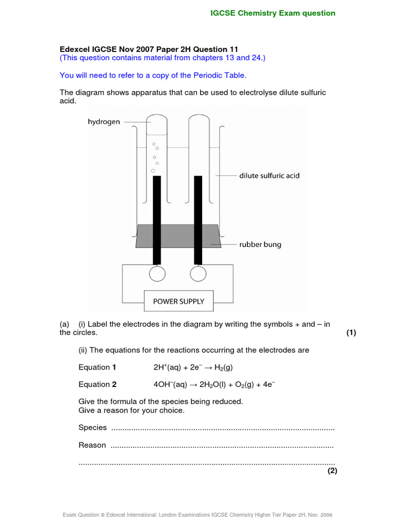 IGCSE Chemistry Electrolysis Question | PDF | Mole (Unit) | Redox