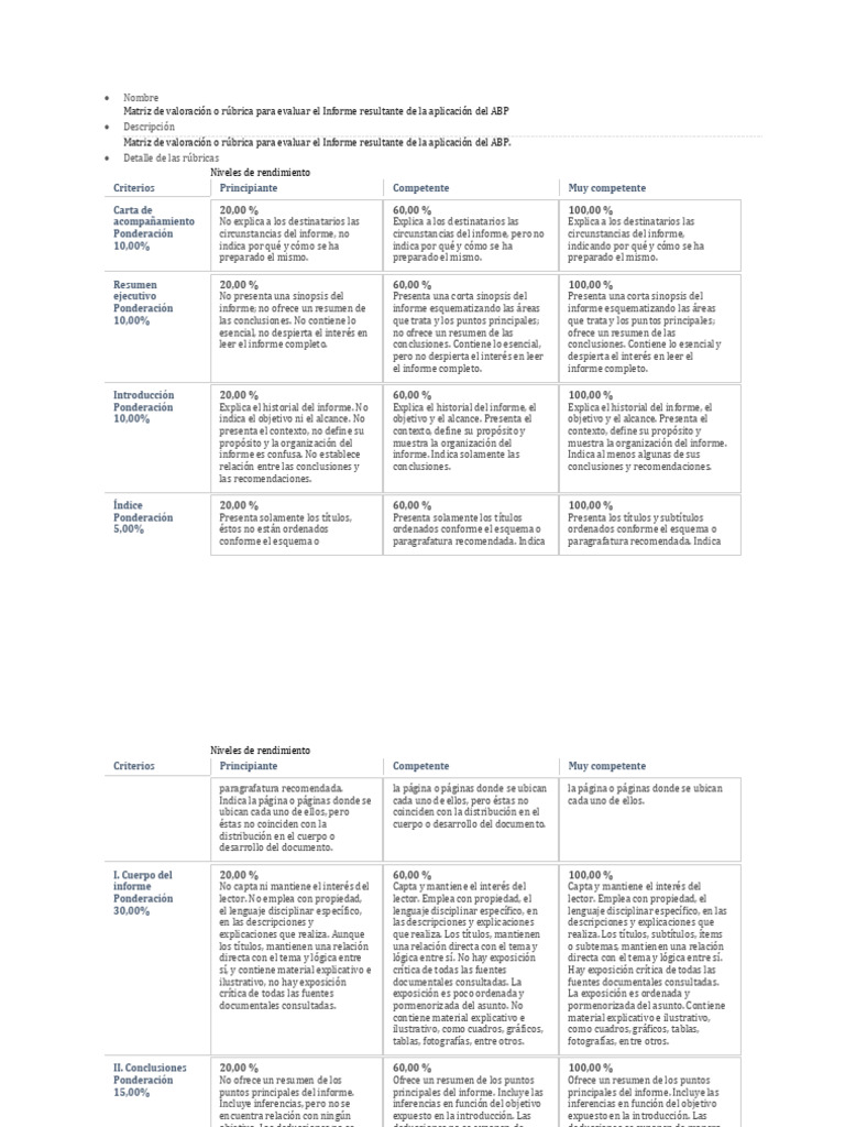 Rúbrica Informe ABP | PDF | Razonamiento deductivo