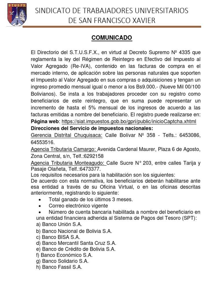 Comunicado Re-Iva | PDF | Bancos | Impuestos