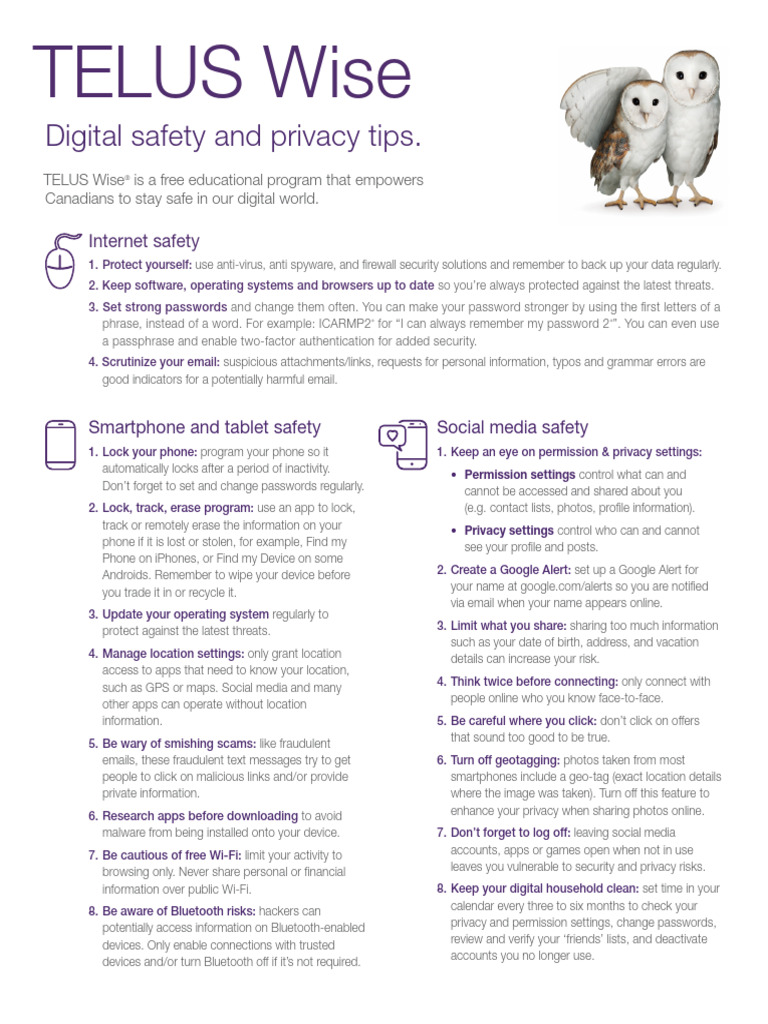 Telus Digital Safety And Privacy Tips Pdf Internet Of Things Privacy