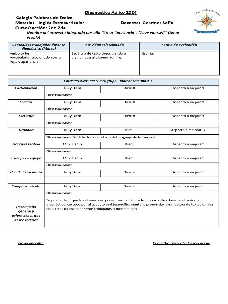 Diagnóstico Áulico 2024 2do 2da | PDF | Estudios de idiomas extranjeros