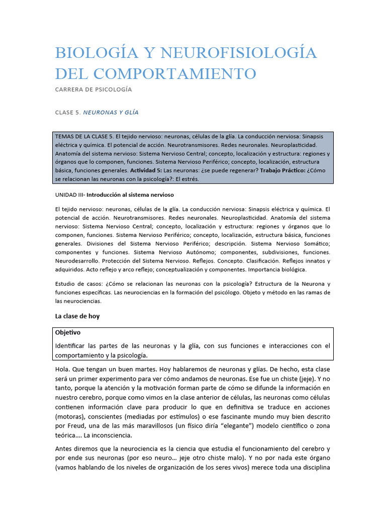 Apunte de Clase 1108 | PDF | Sistema nervioso | Neurociencia