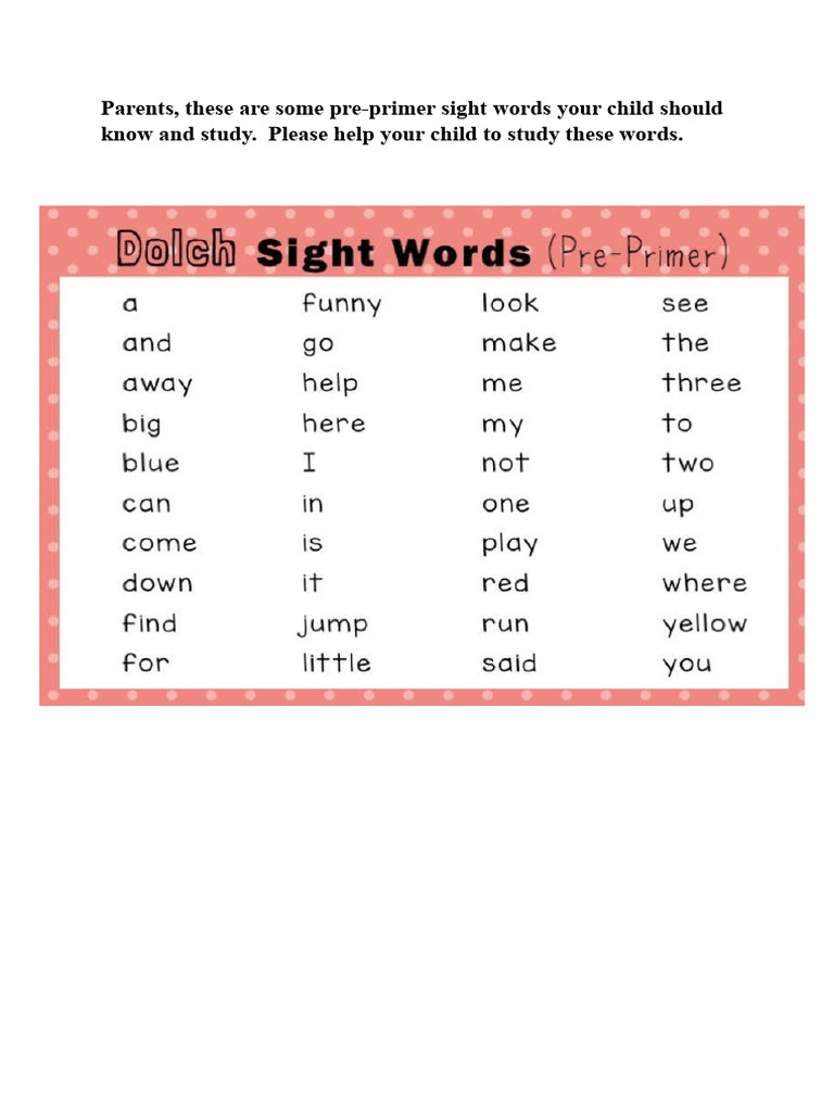 K5 Pre-Primer Words | PDF