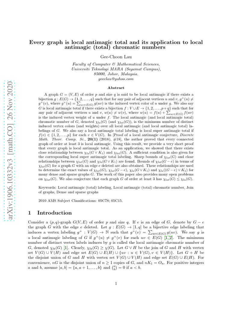 Every Graph Is Local Antimagic Total And Its Application To Local Pdf Vertex Graph Theory