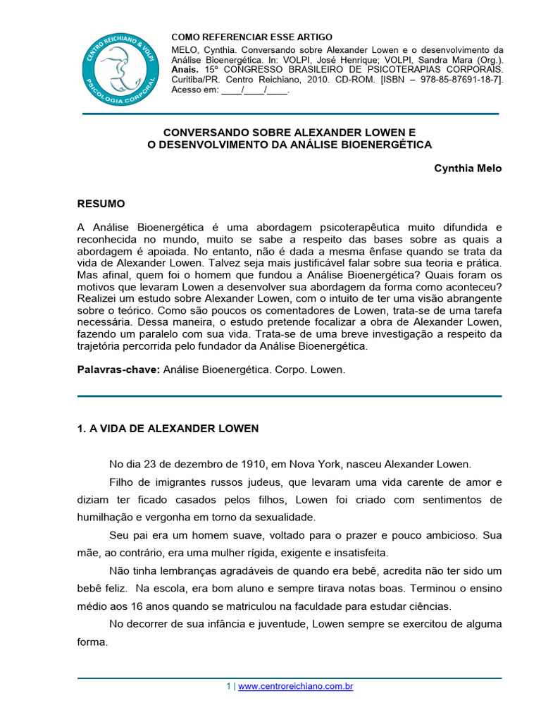 MELO - Cynthia-Conversando-sobre-Alexander-Lowen | PDF | Orgasmo | Amor