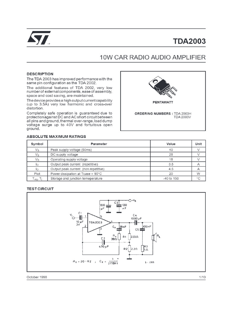 TDA2003 PDF, TDA2003 Description, TDA2003 Datasheet, TDA2003 View - ALLDATASHEET | PDF