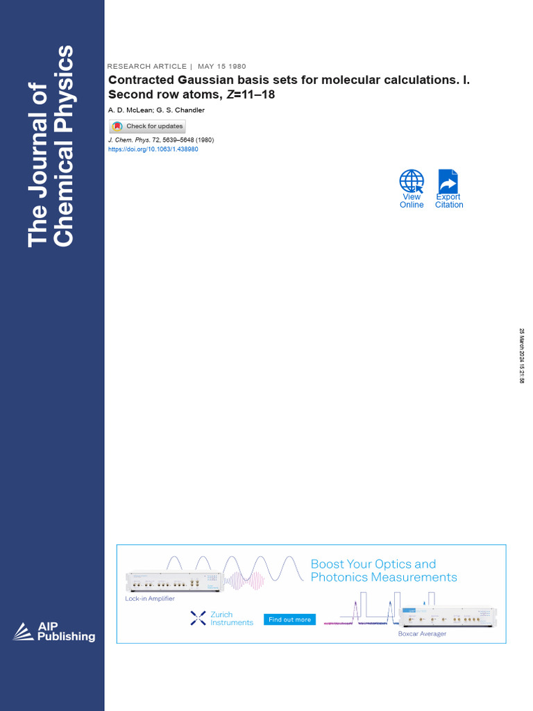 1980 Contracted Gaussian Basis Sets For Molecular Calculations Pdf