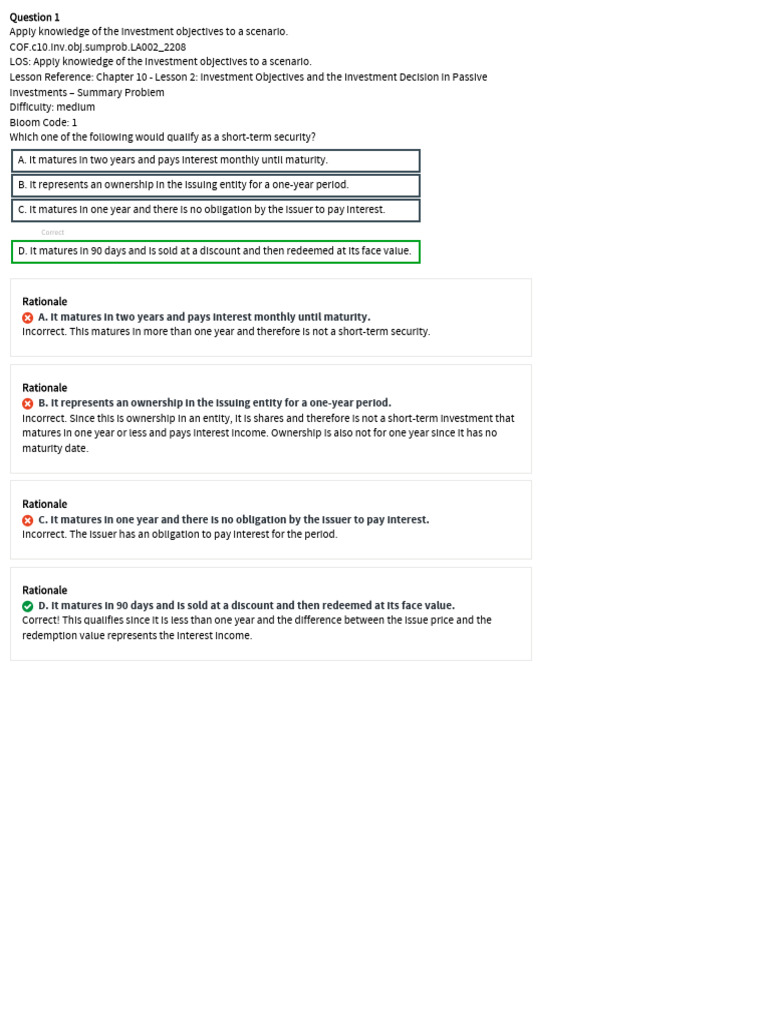Chapter 10A - Assessment Review | PDF | Securities (Finance) | Investing