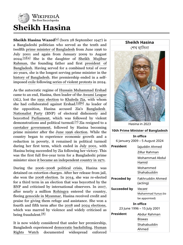 Sheikh Hasina: Bangladesh's Longest-Serving PM | PDF | Government ...