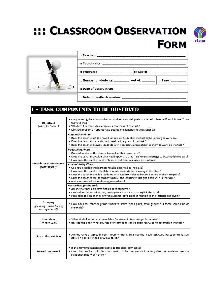 Classroom Observation Form | PDF | Teachers | Homework