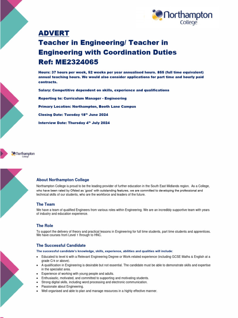 Teacher in Engineering Teacher in Engineering With Coordination Duties ...