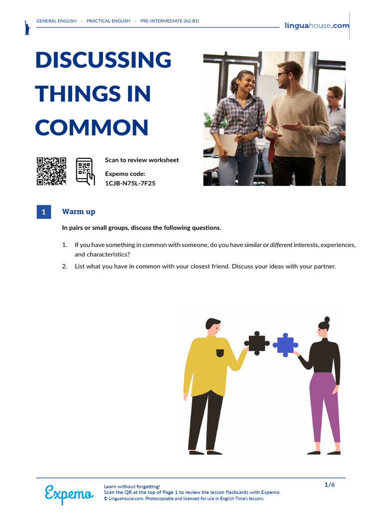 Discussing Things in Common American English Teacher | PDF | Vocabulary ...