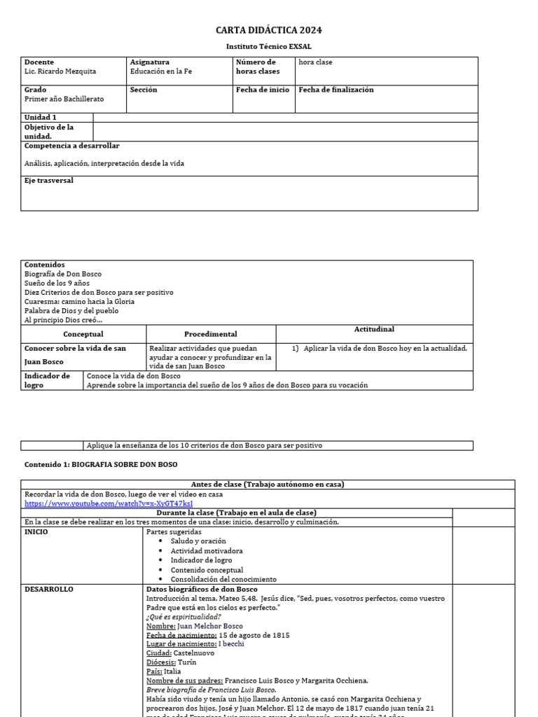 Carta Didáctica 2024 Unidad 1 Primer Año Bachi | PDF | Pascua de Resurrección | Biblia