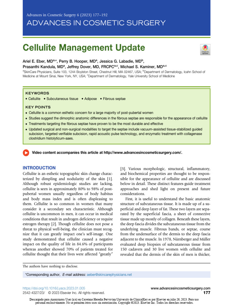 1-s2.0-S254243272300005X Cellulite Management Update | PDF | Scar