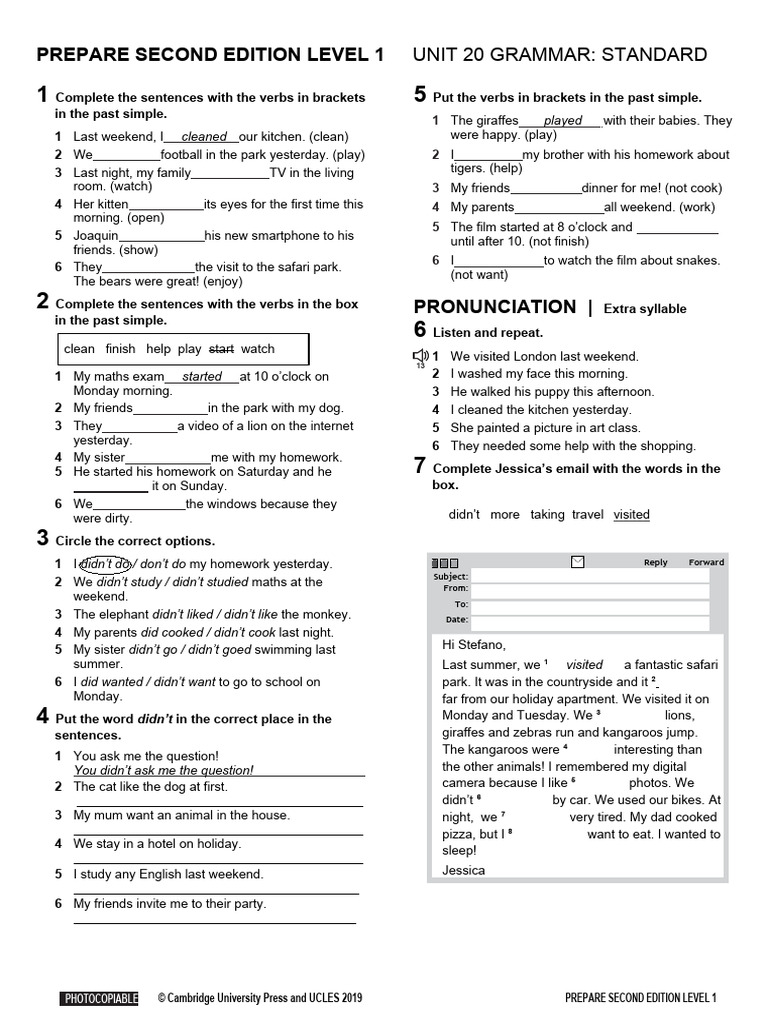 PREPARE 1 Grammar Standard Unit 20 | PDF