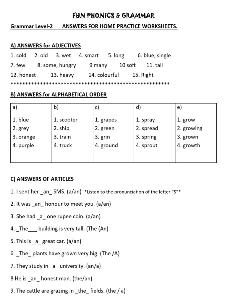 Level 2 Grammar Answers Guide | PDF | Linguistics | Languages