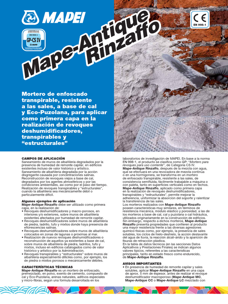 Mape Antique Rinzaffo | PDF | Lima (Material) | Mortero (Albañilería)