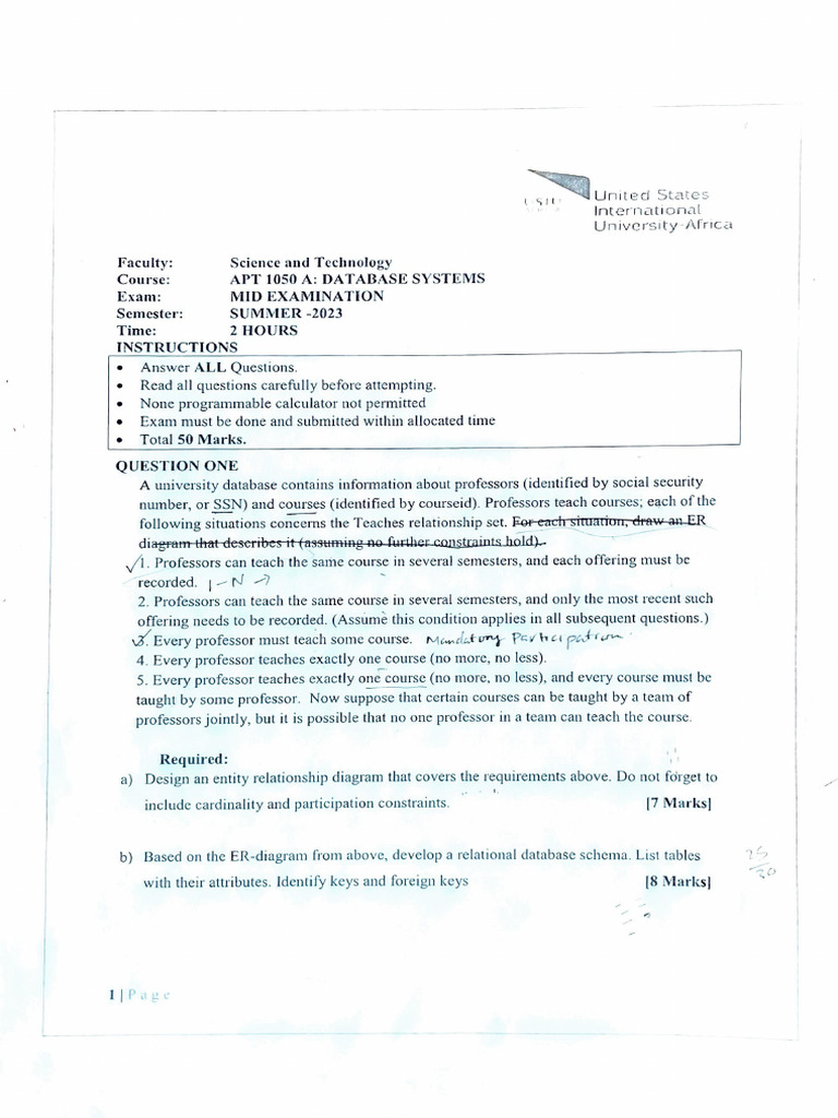 Database Systems Mid Exam Summer 2023 | PDF