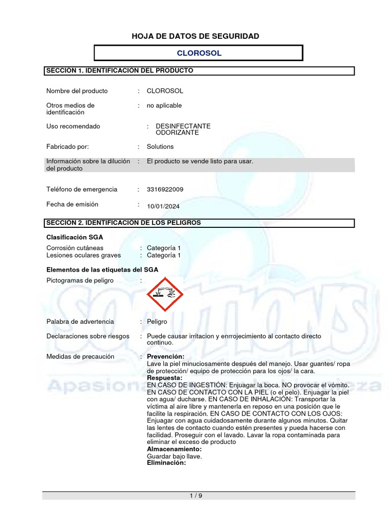 Seguridad y Uso de Clorosol | PDF | Solubilidad | Agua