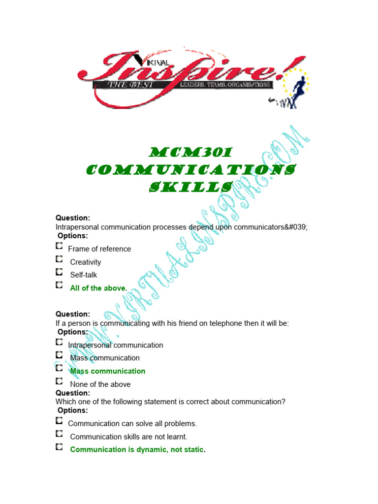 MCM - 301 - Mcqs For Papers and Quizs 2 | PDF | Communication | Social Psychology