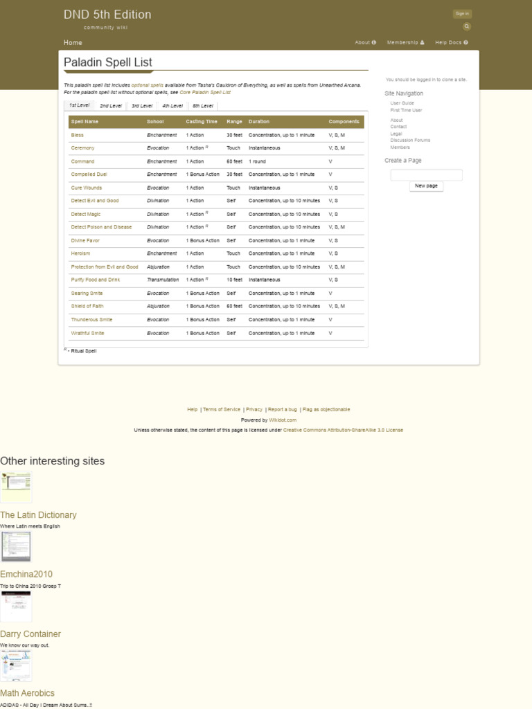 Paladin Spell List - DND 5th Edition | PDF | Gary Gygax Games ...