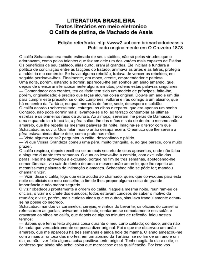 Originalidade no Califa Schacabac | PDF