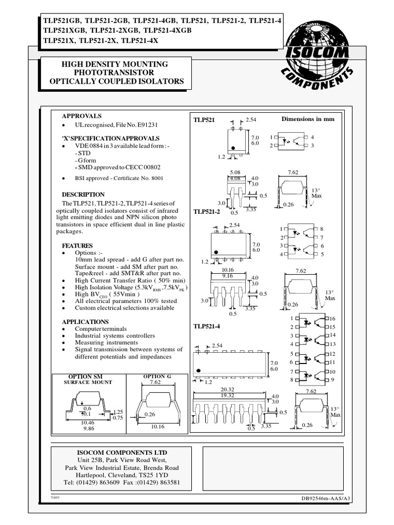 Isocom TLP521 Datasheet - Retroamplis | PDF | Semiconductors | Semiconductor Devices