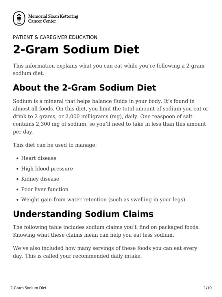 2 Gram Sodium Diet | PDF | Salt | Foods