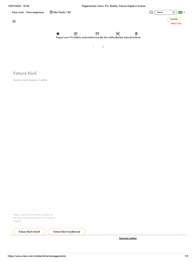 Pagamentos Claro - Pix, Boleto, Fatura Digital e Outros | PDF | Cartão ...