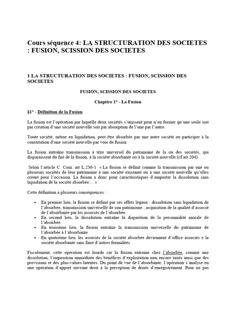 Fusion et scission des sociétés expliquées | PDF | Business