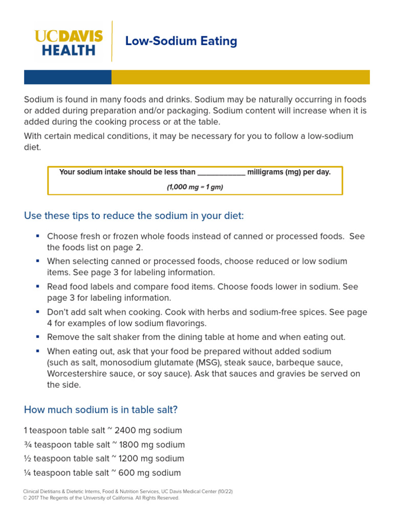 Low Sodium Eating - Updated2022 | PDF | Nutrition Facts Label | Salt
