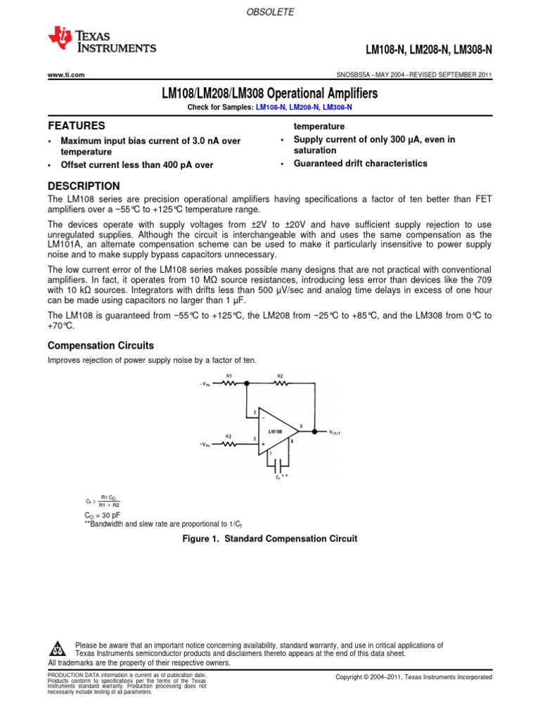 Texas Instruments LM308N Datasheet - Retroamplis | PDF | Amplifier ...