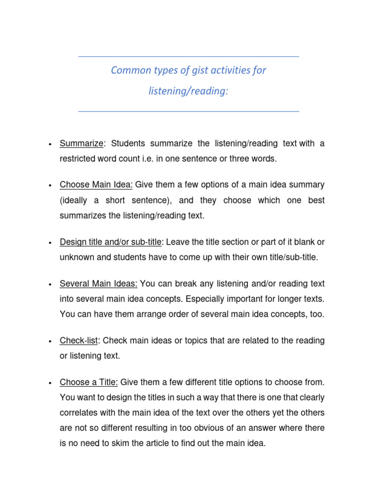 Common Types of Gist Activities | PDF | Cognition | Human Communication