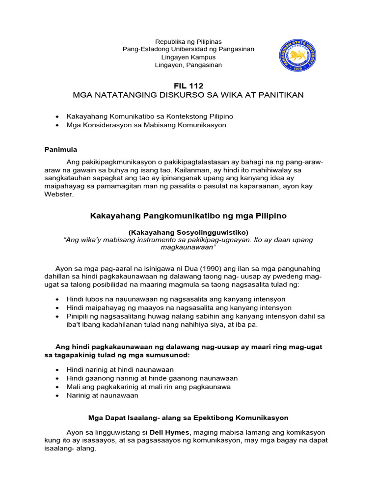 FIL 112 Ikatlong Pangkat 103256 | PDF