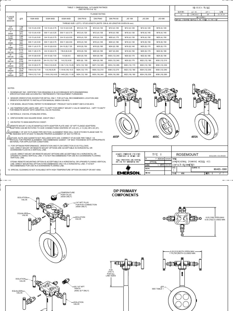 Rosemount 405 Compact Flowmeter Drawing | PDF | Valve | Pipe (Fluid ...
