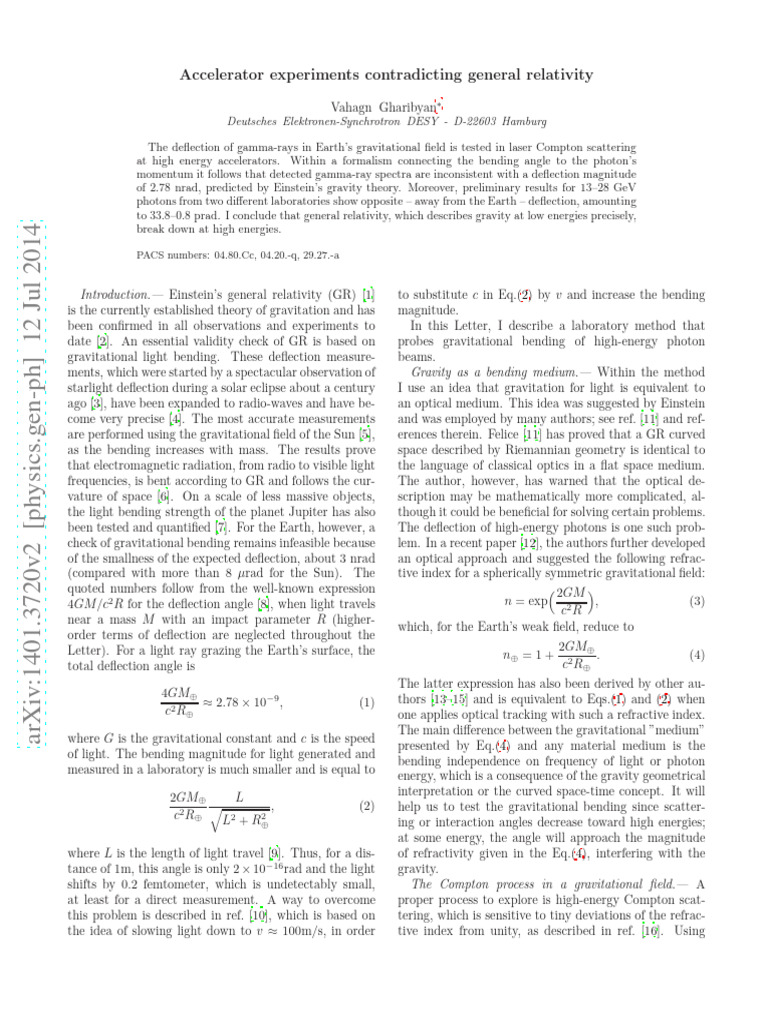 Accelerator Experiments Contradicting General Relativity | PDF | General Relativity | Gravity