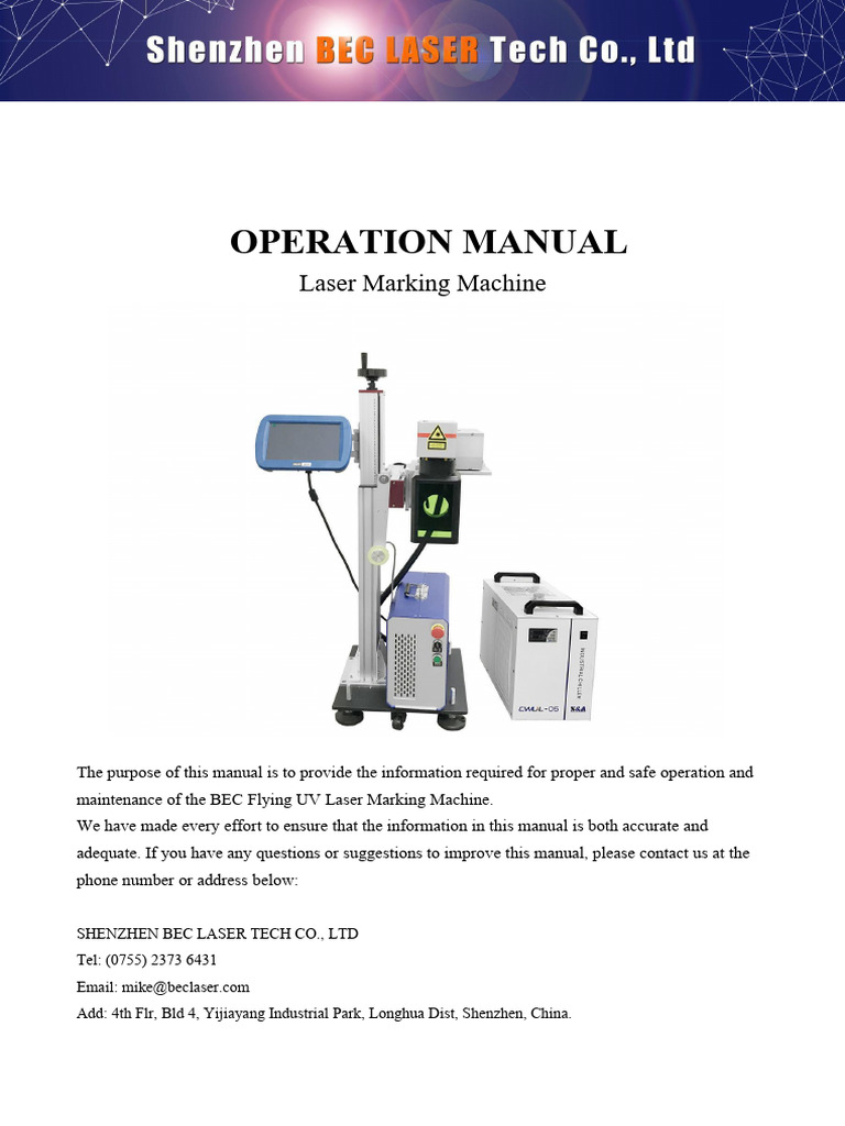 BEC UV Laser Marking Machine Manual | PDF | Laser | Ultraviolet