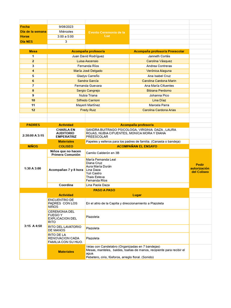 Ensayos Primera Comunión 2023 - Ceremonia de La Luz - 9 AGT | PDF