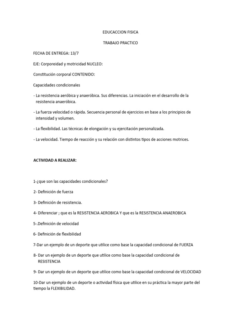 TP ed fisica | PDF | Resistencia | Flexibilidad (anatomía)