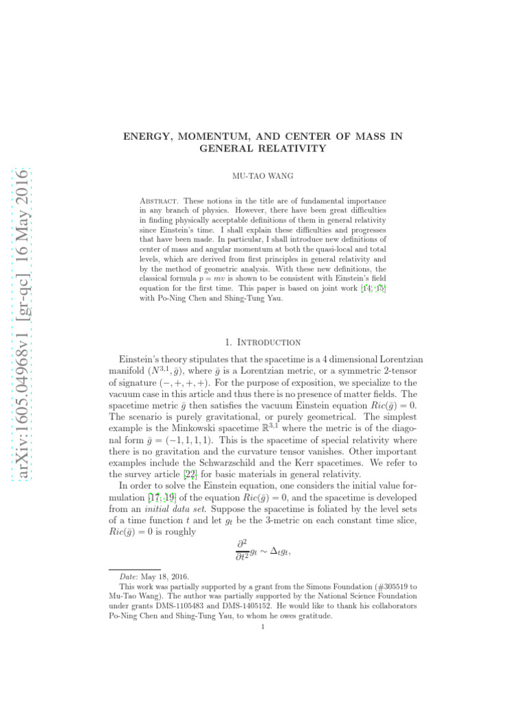 Energy, Momentum, and Center of Mass in | PDF | General Relativity | Geometry