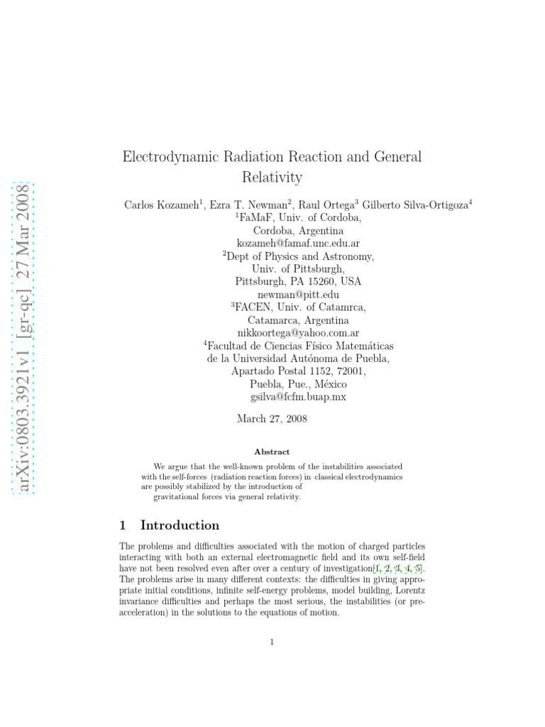 Electrodynamic Radiation Reaction and General | PDF | General ...