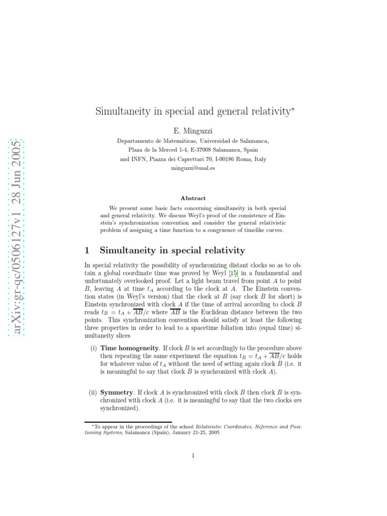 Simultaneity in Relativity Theory | PDF | Spacetime | Special Relativity