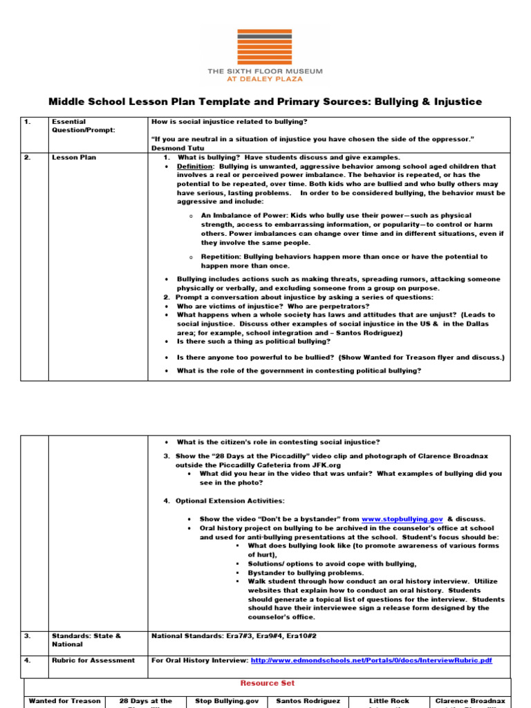 Middle School Lesson On Bullying Injustice | PDF | Bullying | Psychology