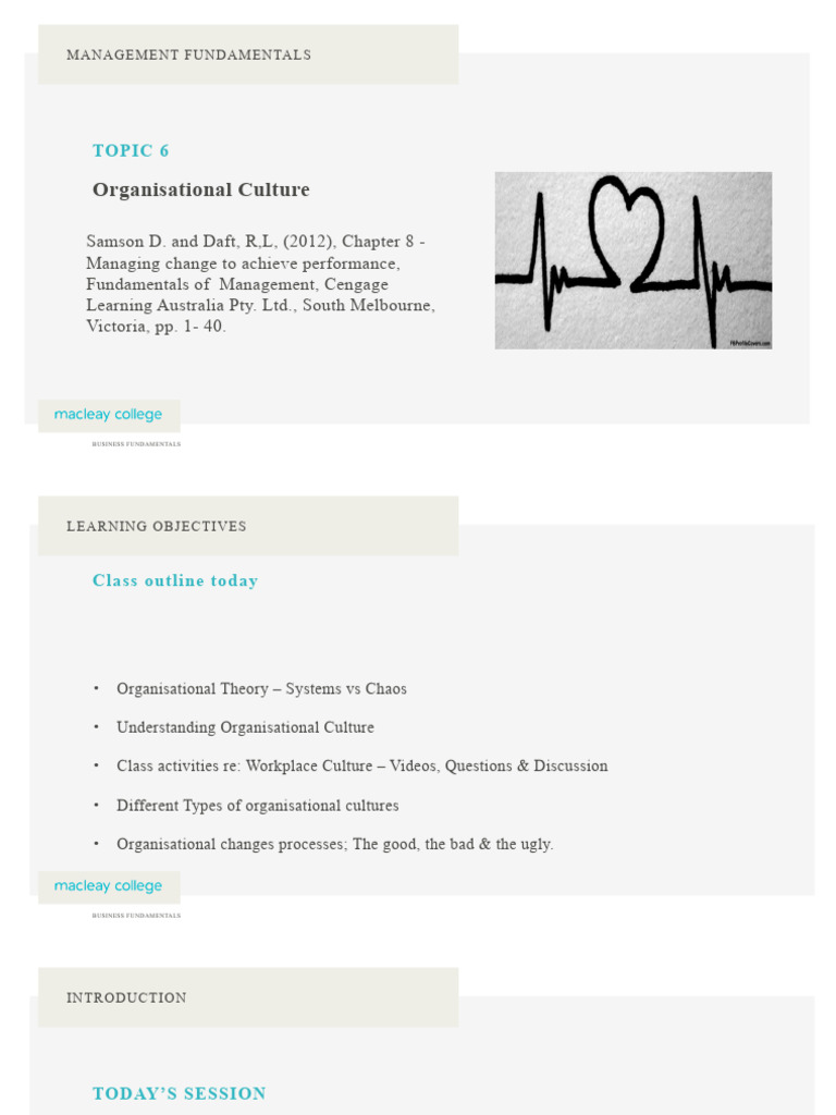 001 Topic 6 Lecturer Slides T2 2020 | PDF | Organizational Culture ...