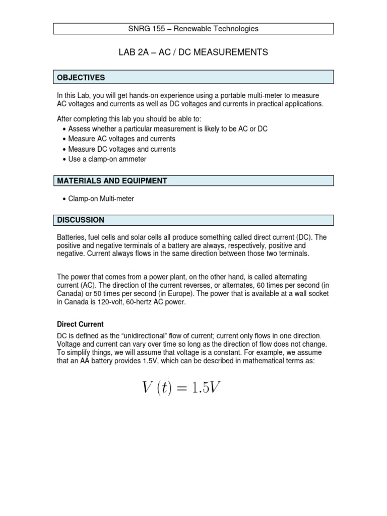 SNRG 155 Lab 2A Measurements | PDF | Root Mean Square | Amplitude
